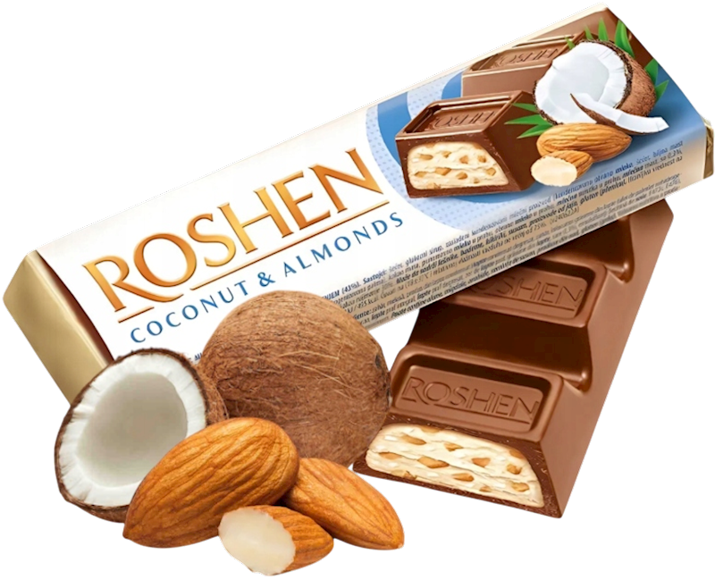 ROSHEN Milk Chocolate Bar Batonchik with Coconut and Almonds 38g/30pac ...